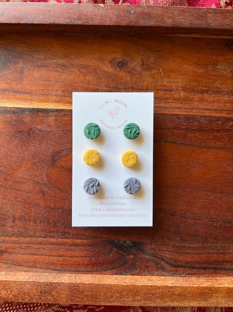Summer Mini Stud Packs, Leafy Pattern, Handmade, Bright Summer, Polymer ...