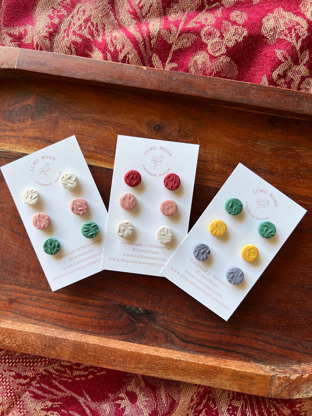 Summer Mini Stud Packs, Leafy Pattern, Handmade, Bright Summer, Polymer ...