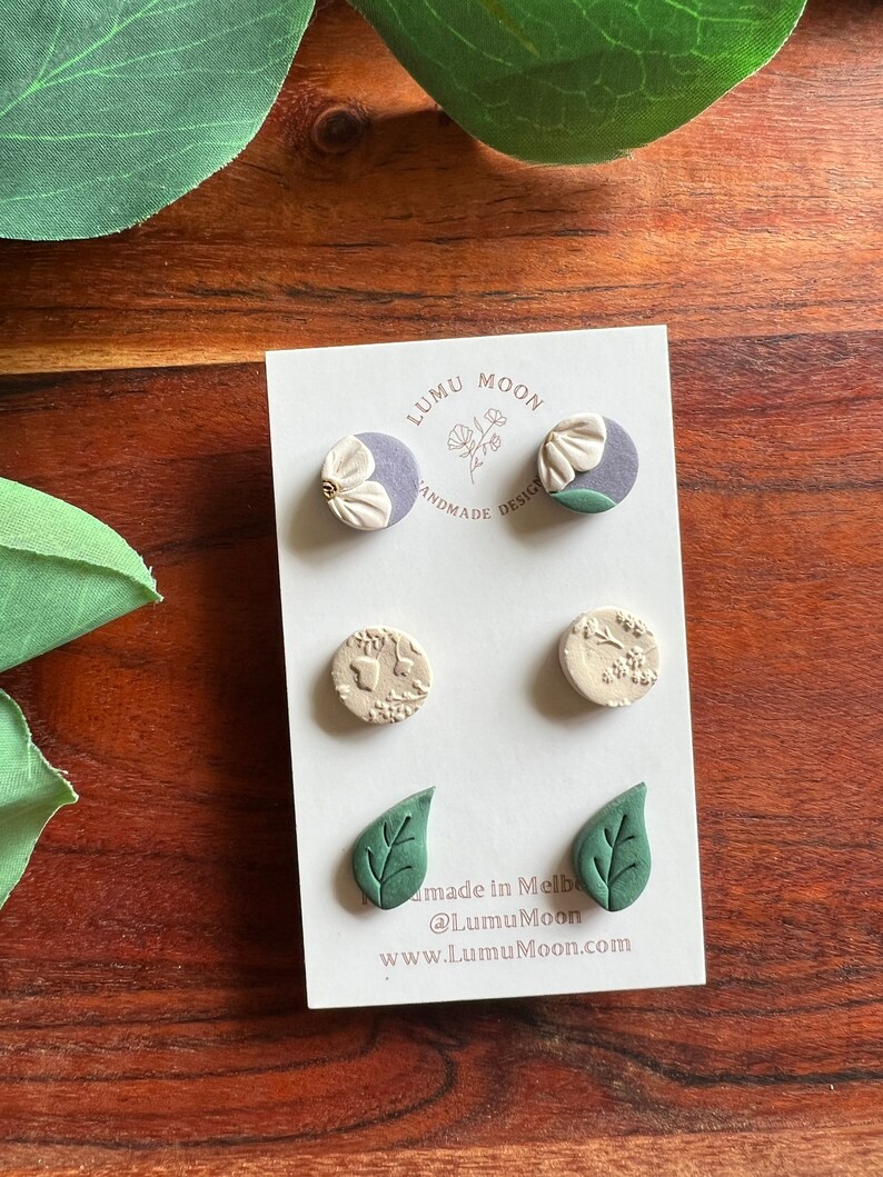 Purple and White Floral Stud Packs | Cute Bright Earrings | Polymer ...