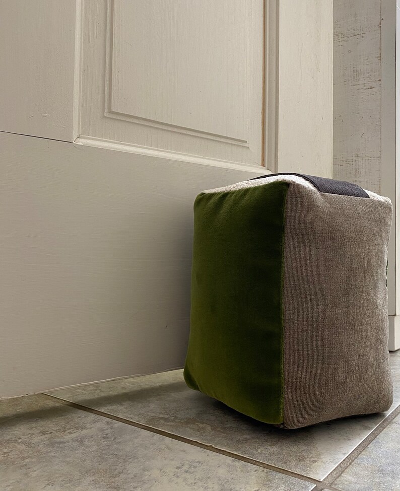 Filled Door Stop With Handle, Dark Green and Beige Velvet, Brown Velvet ...