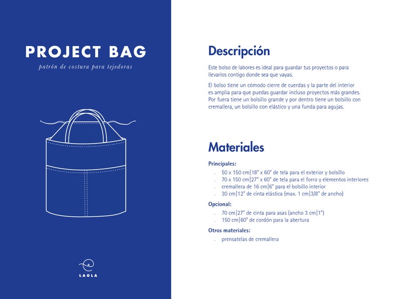 Spanish PDF Sewing Pattern Project Bag Sewing Pattern | Etsy