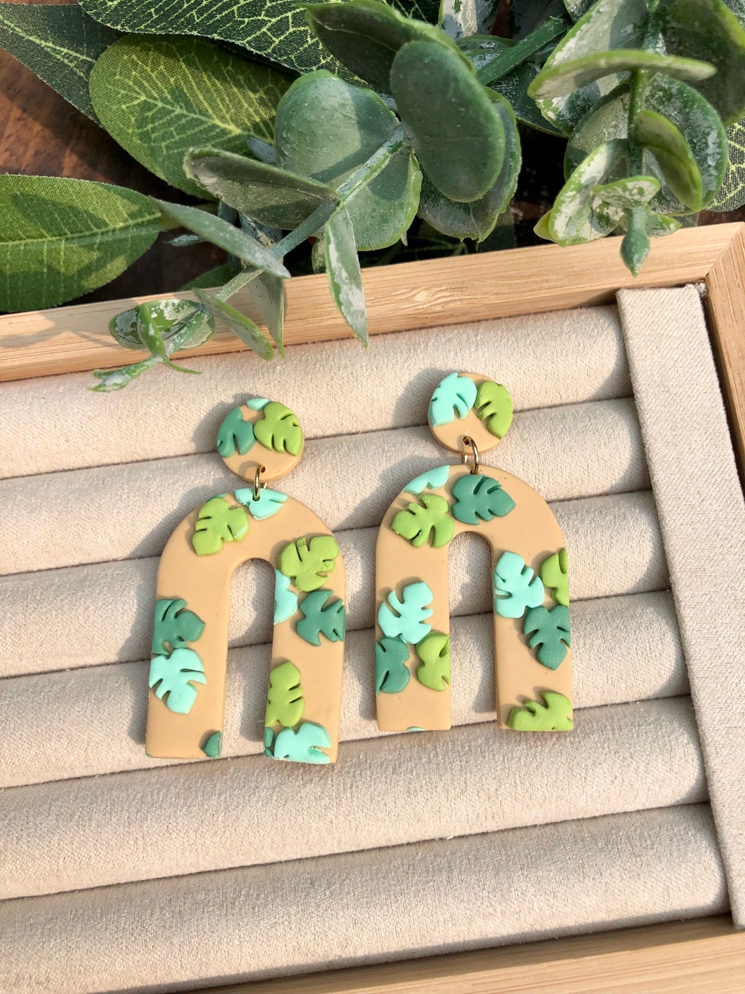 Monstera Arch Tropical Earrings Clay Jewelry Homemade Jewelry Polymer ...