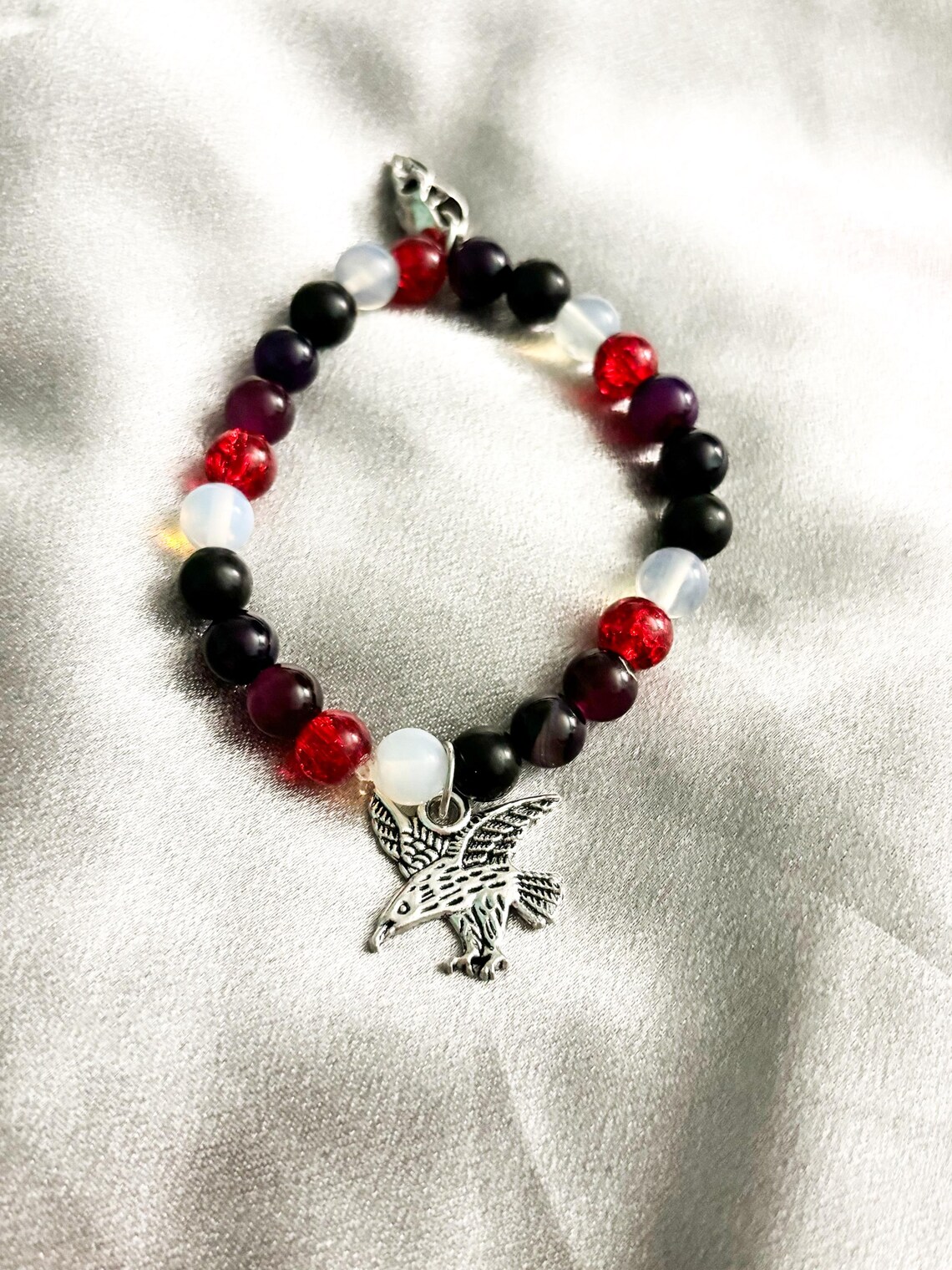 The Crow Inspired Red and Black Glass and Gemstone Handmade Beaded ...