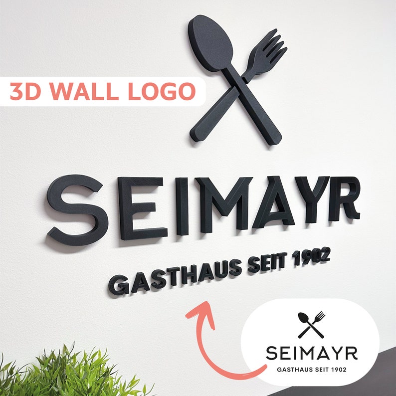 3D Printed Logo Wall | Self-adhesive Wall Logo | 3D Lettering | Wall ...