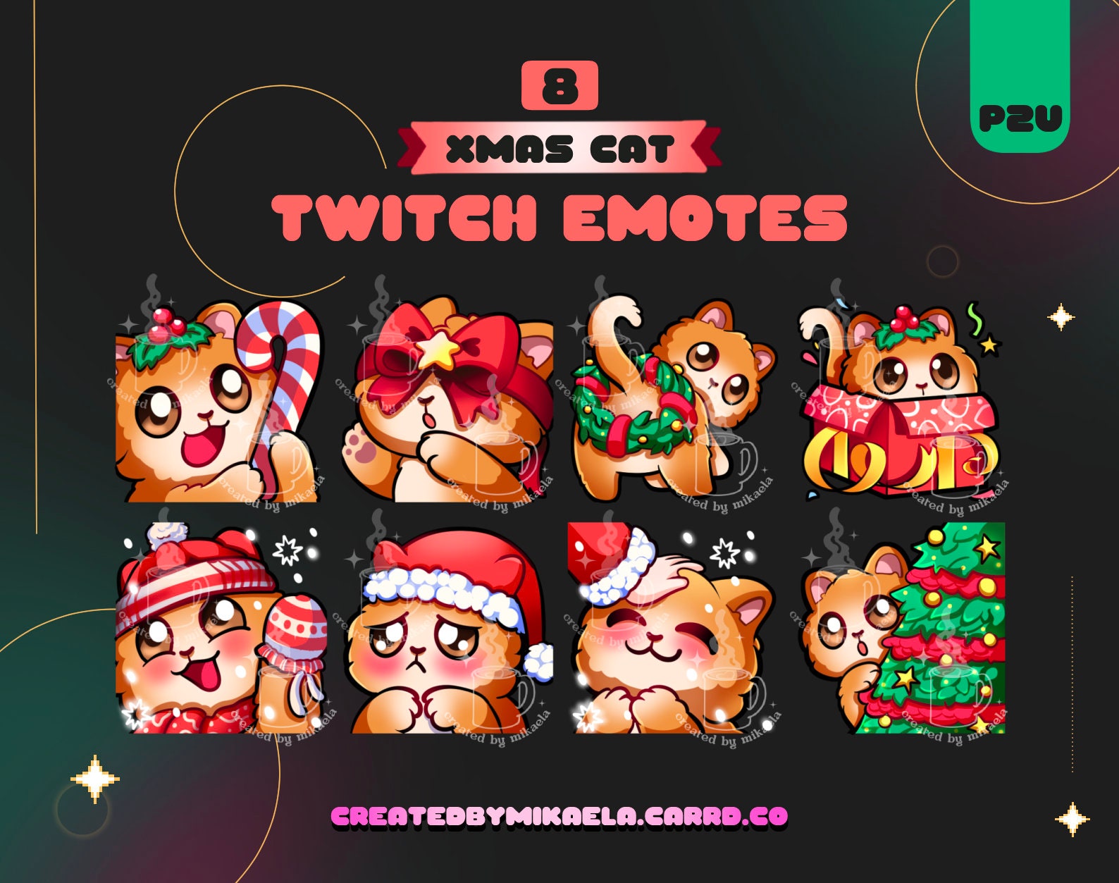 Cute Holiday Cat P2U Emotes Twitch Emotes P2U Discord - Etsy