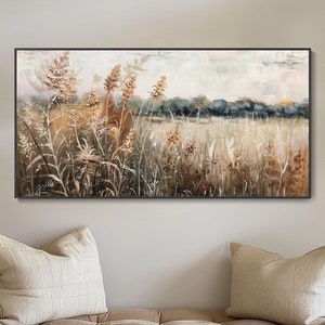 Hand-painted Autumn Reeds Abstract Decorative Art Modern Textured ...