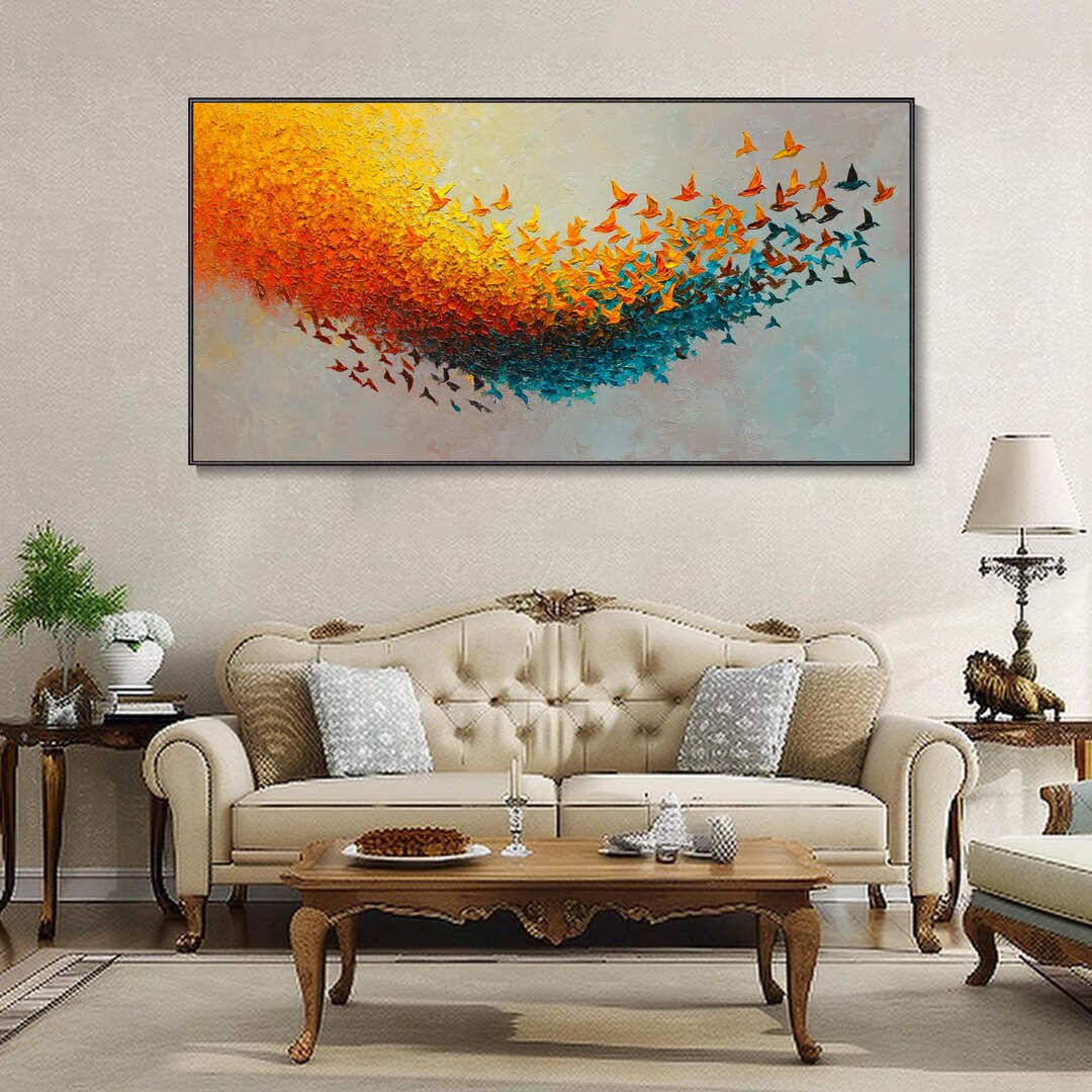 Colorful Flock of Birds Canvas Oil Painting Abstract Animal Home Wall ...