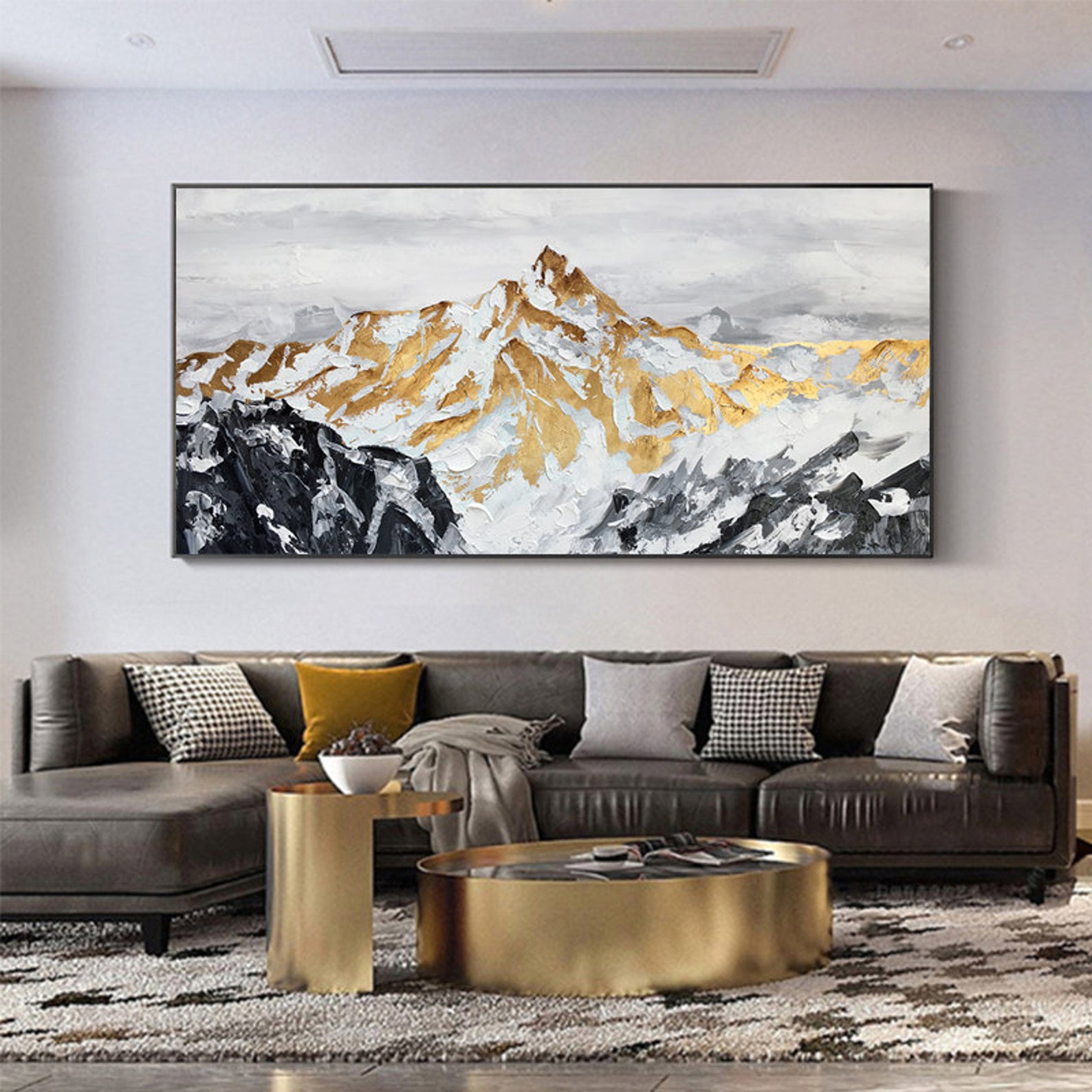 Original Landscape Painting Abstract Gold Painting Snow Mountain ...