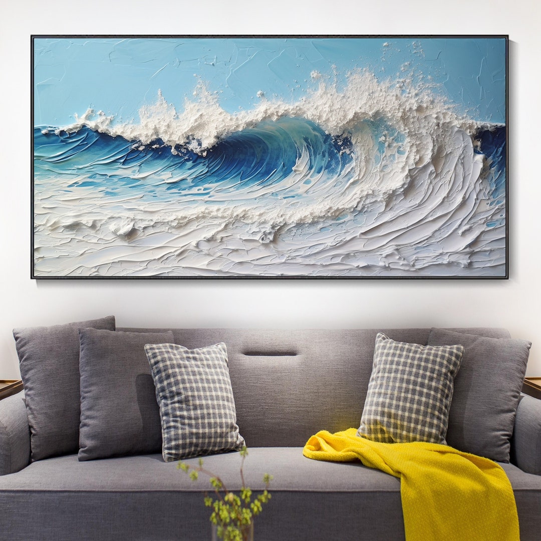 3D Ocean Hand Texture Oil Painting Abstract Blue Sea Home Decor Art ...