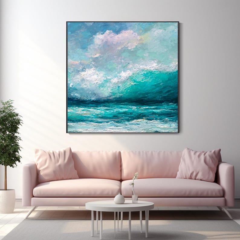 Original Blue Ocean Canvas Texture Wall Art Fashionable Calm Blue Sea ...