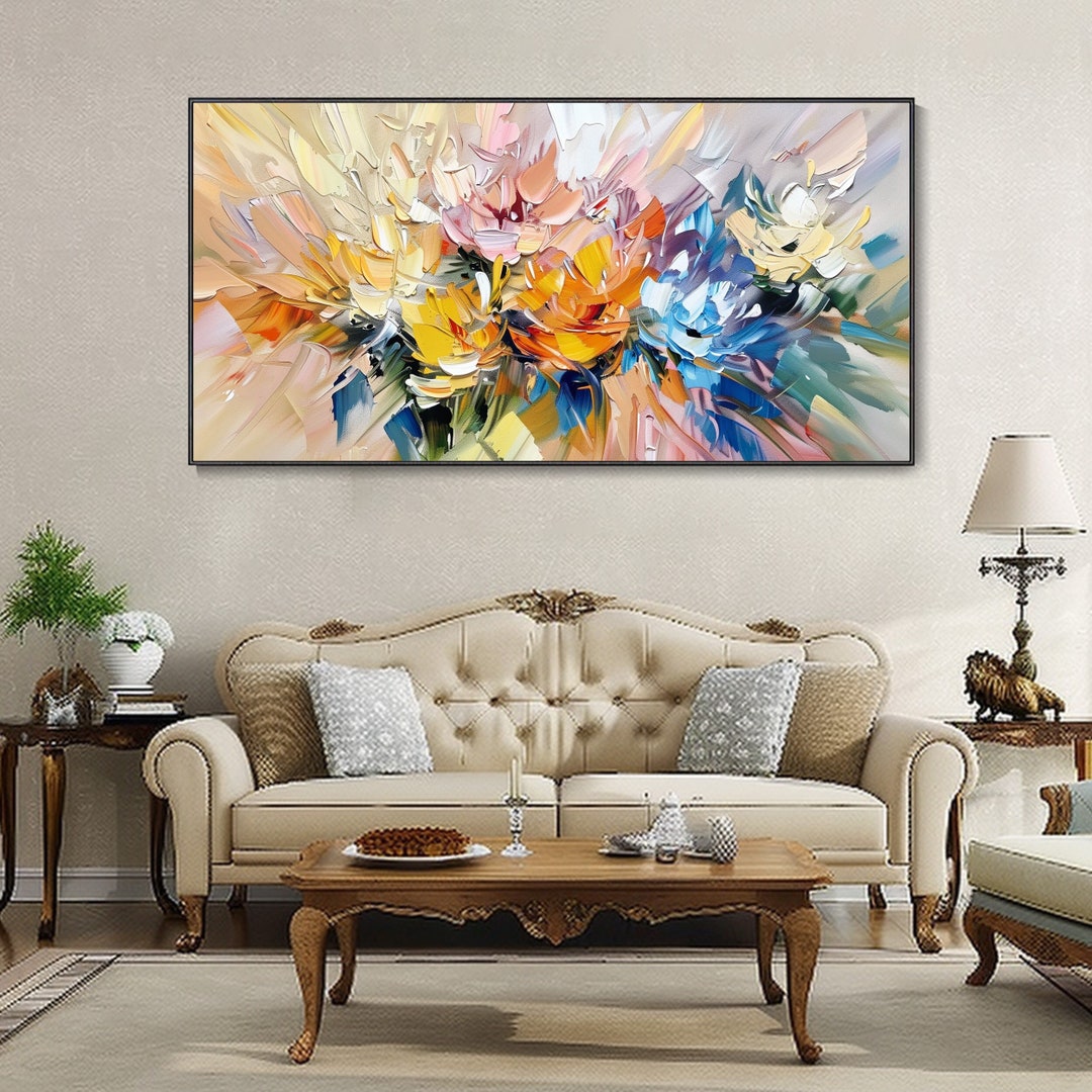 Abstract Flower Hand Canvas Oil Painting Original Living Room Wall Art ...