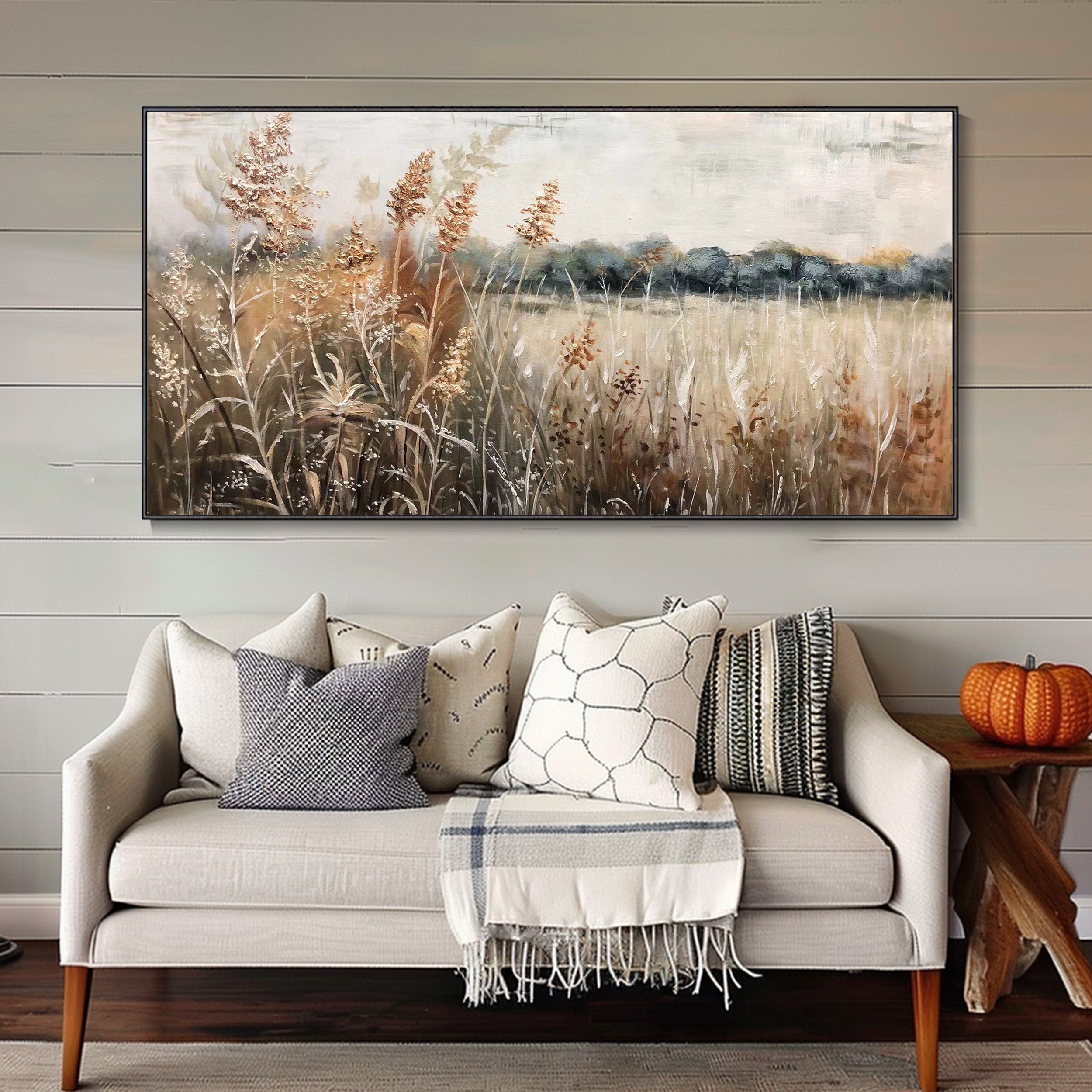 Hand-painted Autumn Reeds Abstract Decorative Art Modern Textured ...
