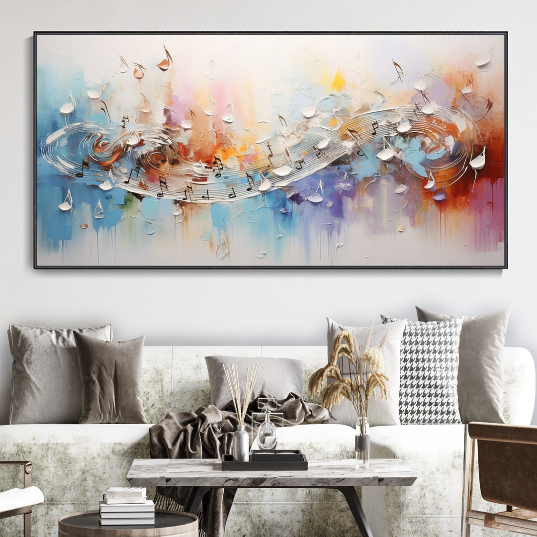 Modern Warm Tone Musical Note Canvas Oil Painting Hand Drawn Abstract ...