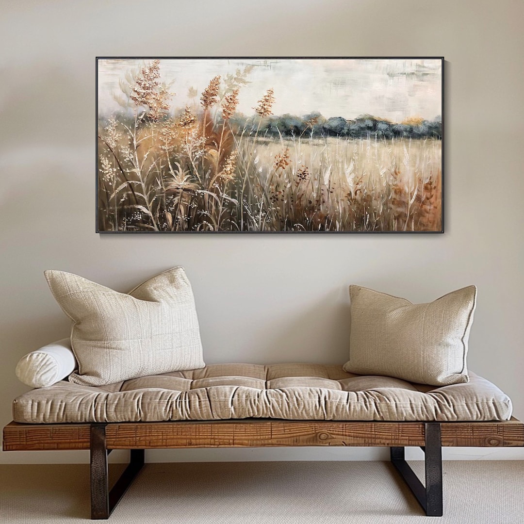 Hand-painted Autumn Reeds Abstract Decorative Art Modern Textured ...