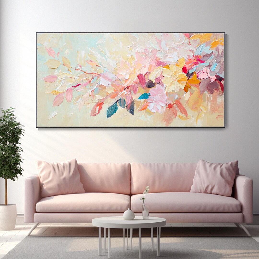 Original Floral Oil Painting Thick Texture Hand Wall Art Neutral Tones ...
