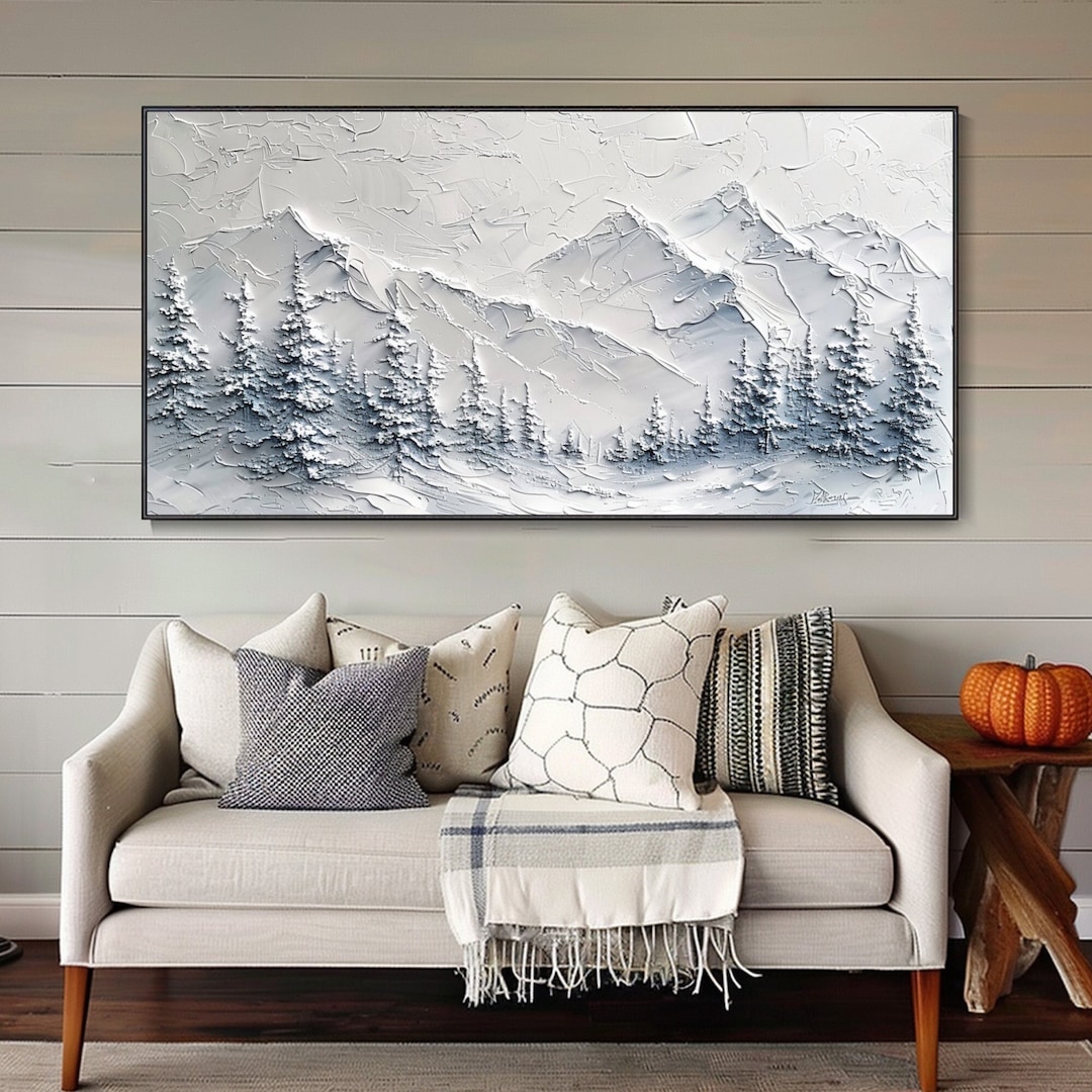 Abstract Snow Mountain Oil Painting Pine Tree Wall Decor Custom Home ...