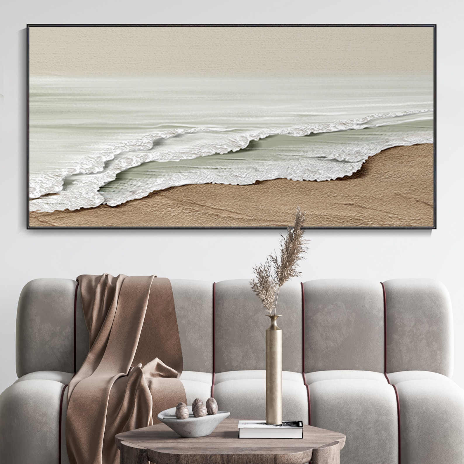 White Sea Waves Decor Oil Painting, Large Wall Hand Painted Texture Sea ...