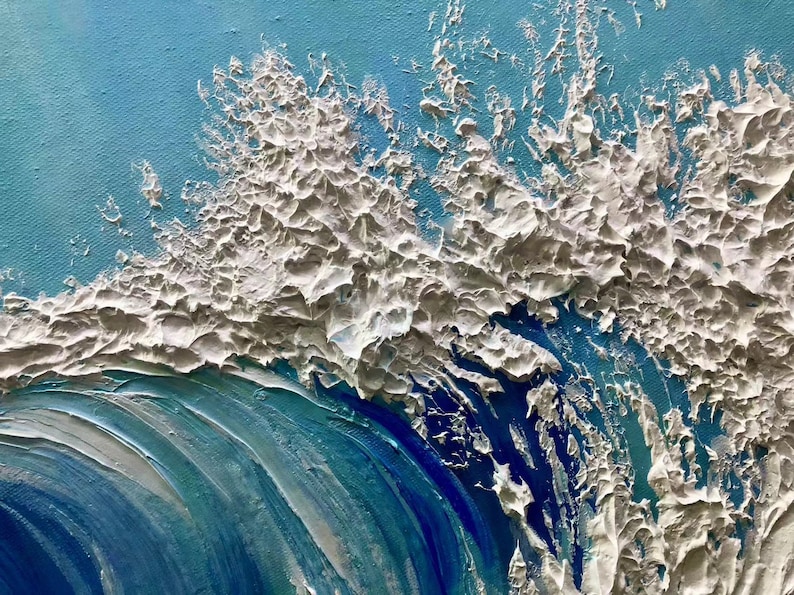 3D Ocean Hand Texture Oil Painting Abstract Blue Sea Home Decor Art ...