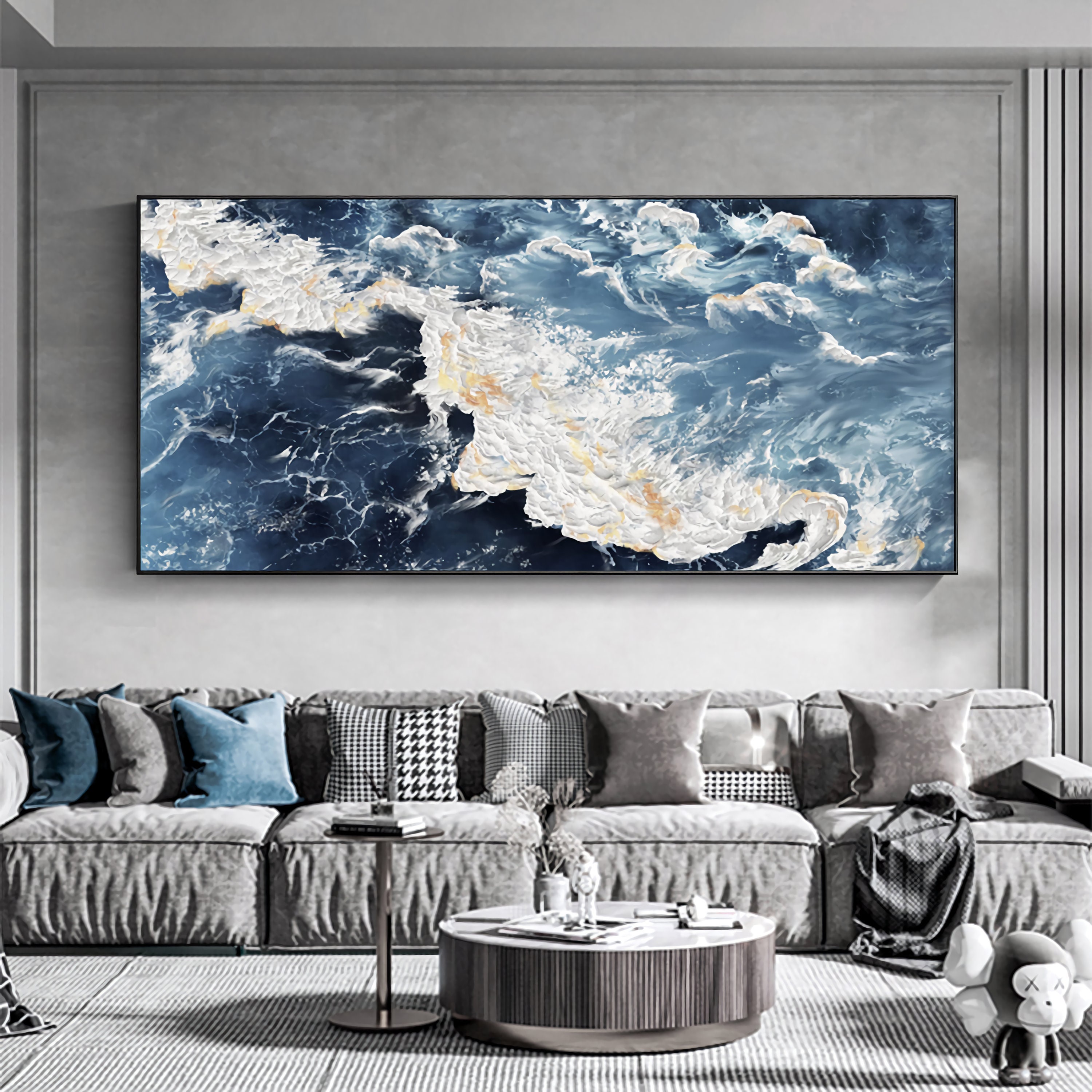 Large Sea Canvas Oil Painting Handmade Blue Sea Landscape - Etsy