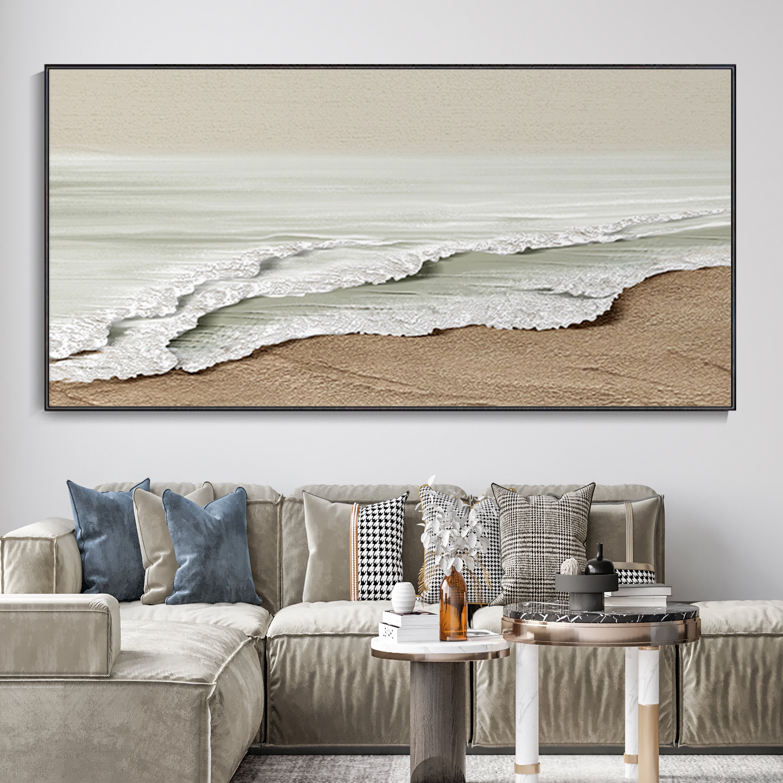 White Sea Waves Decor Oil Painting Large Wall Hand Painted - Etsy