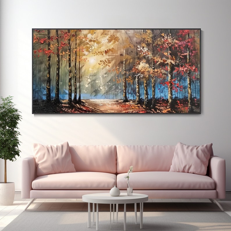Hand Oil Painting Abstract Forest Autumn Scenery Bedroom Headboard ...