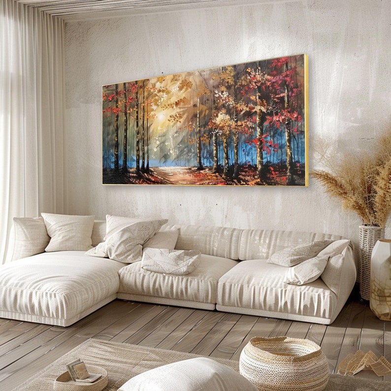 Hand Oil Painting Abstract Forest Autumn Scenery Bedroom Headboard ...