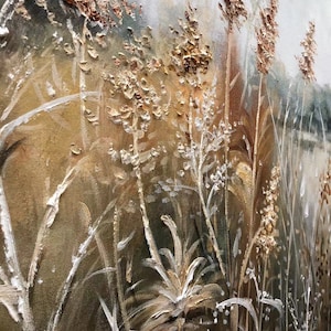 Hand-painted Autumn Reeds Abstract Decorative Art Modern Textured ...