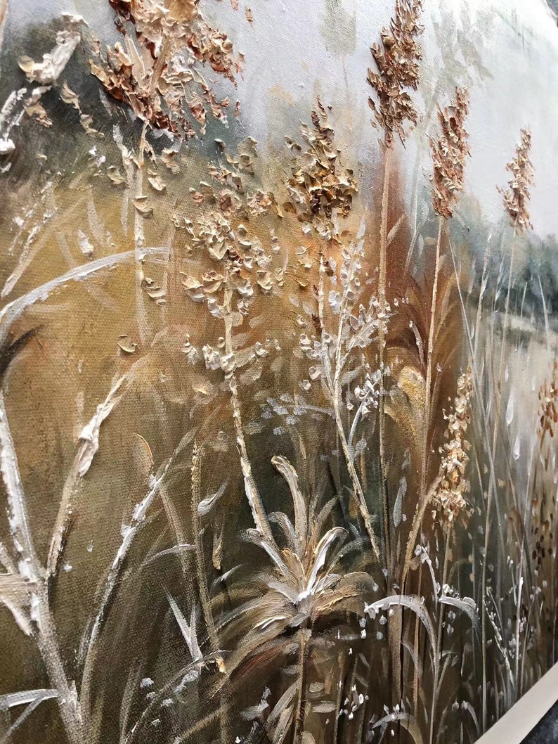 Hand-painted Autumn Reeds Abstract Decorative Art Modern Textured ...