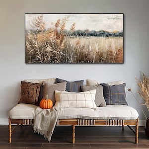 Hand-painted Autumn Reeds Abstract Decorative Art Modern Textured ...