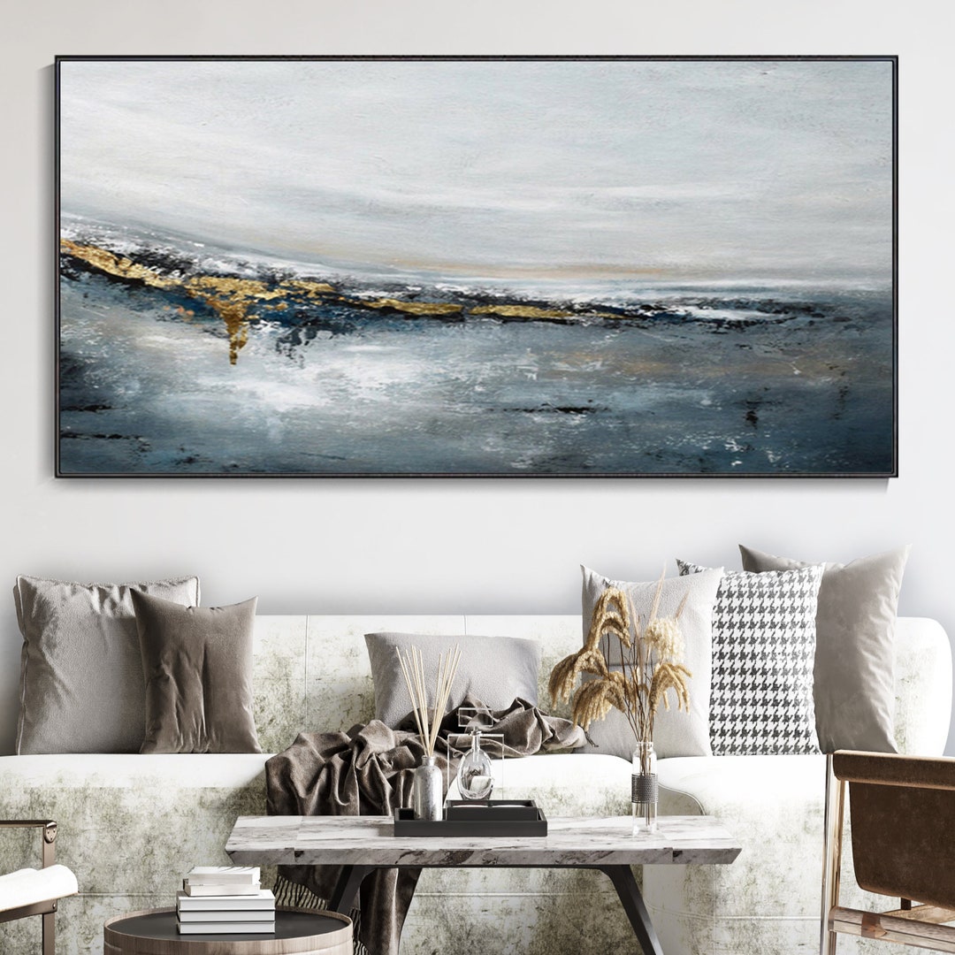 Abstract Premium Grey Oil Painting Gold Leaf Hand Mural Art - Etsy