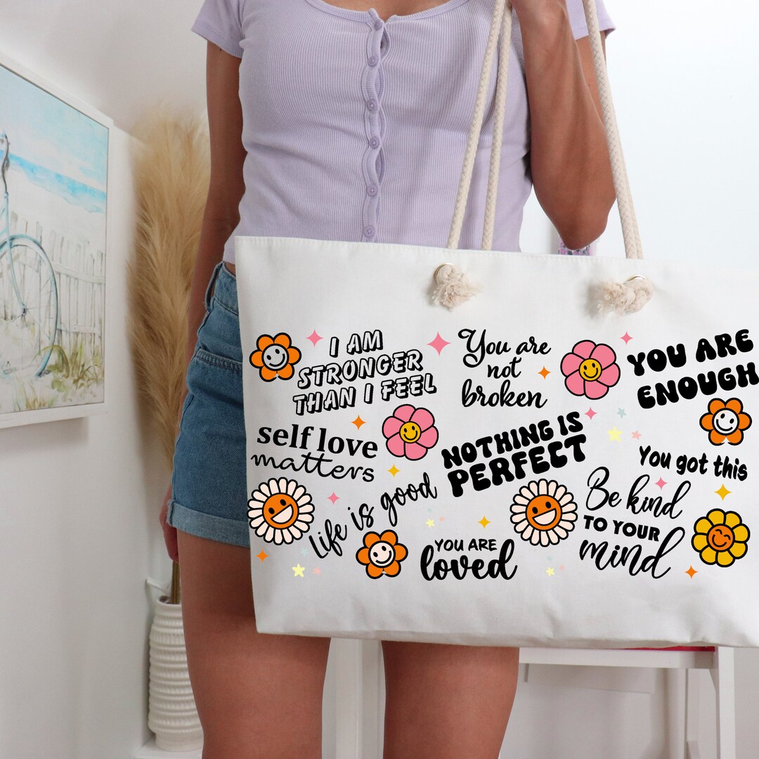 Large Weekender Tote Bag, Mental Health Tote Bag, Motivational Quotes ...