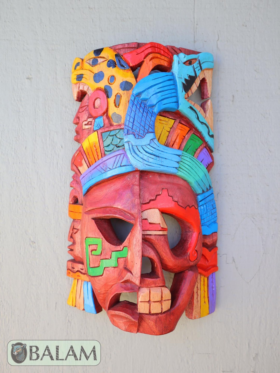 Mayan Warrior Mask, Cedar Wooden Duality Mask, Duality Mask, Jaguar ...