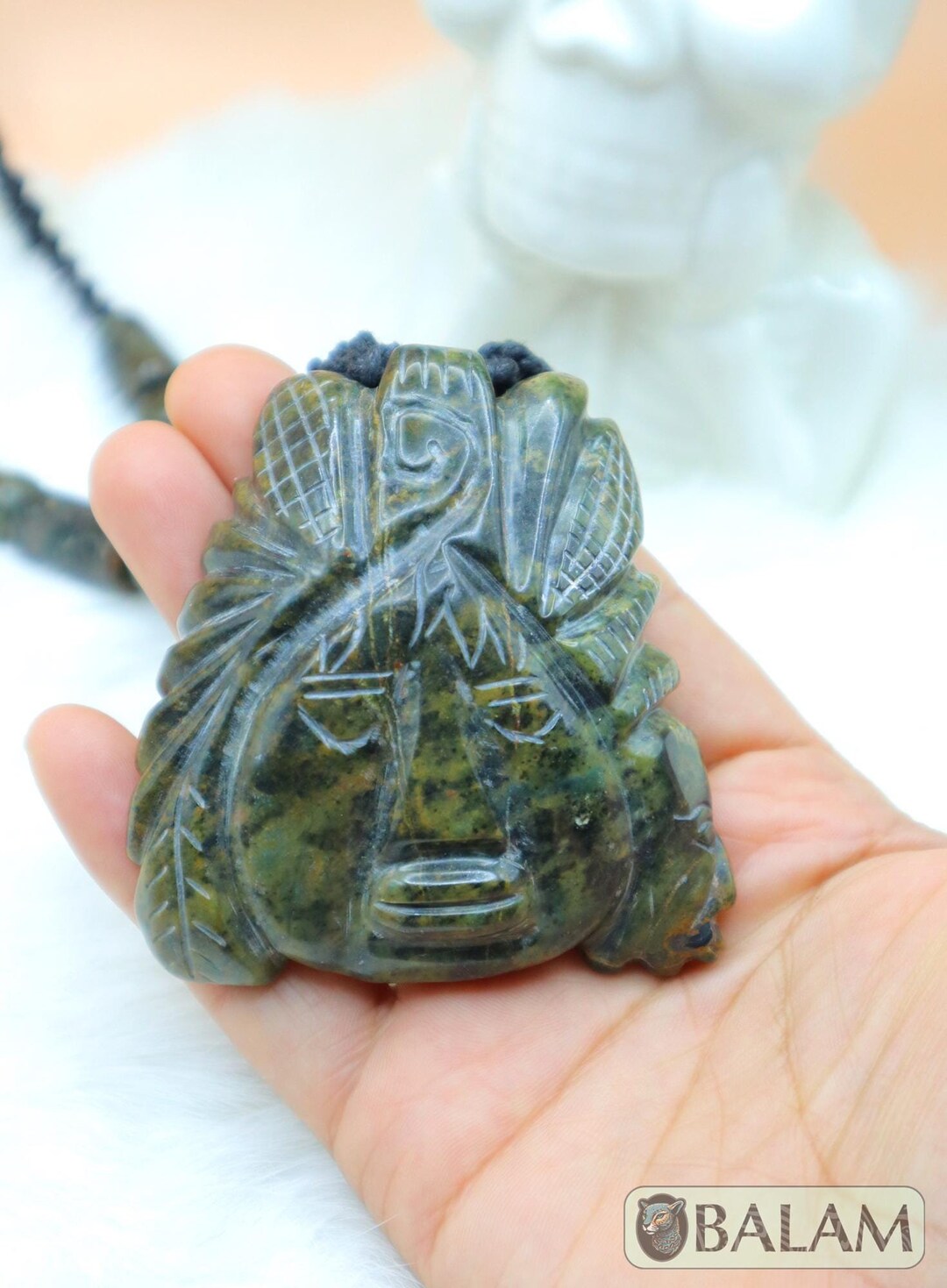Hand Carved Mayan Jade Necklace, Cinteotl Maize God, Protective Amulet ...