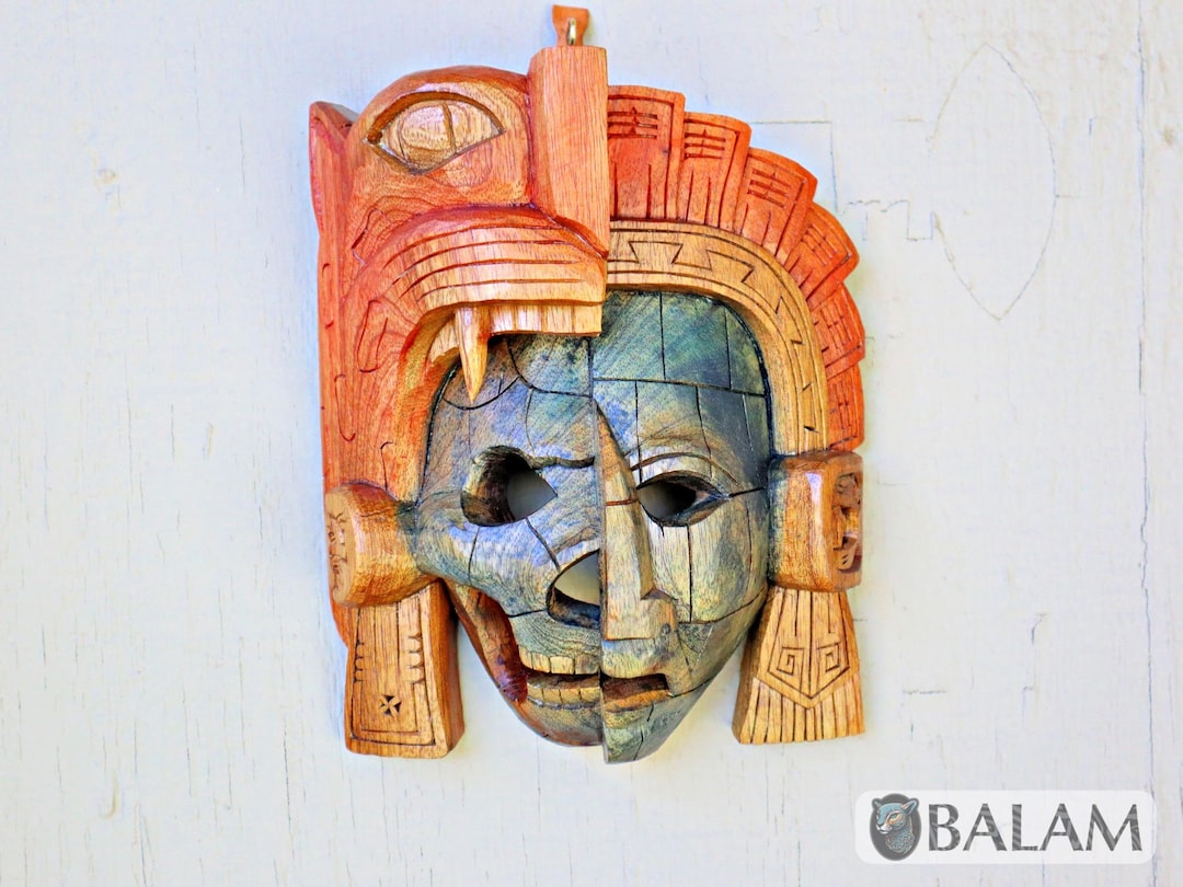 Mayan Warrior Mask, Cedar Wooden Duality Mask, Duality Mask, Jaguar ...