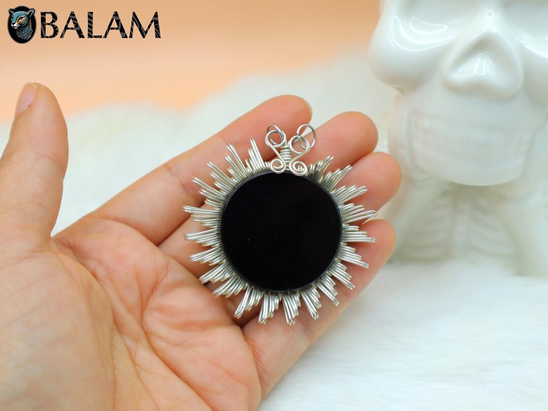 Obsidian Sun Wirework, Obsidian Pendant, Crystal Necklace, 32 Mm ...
