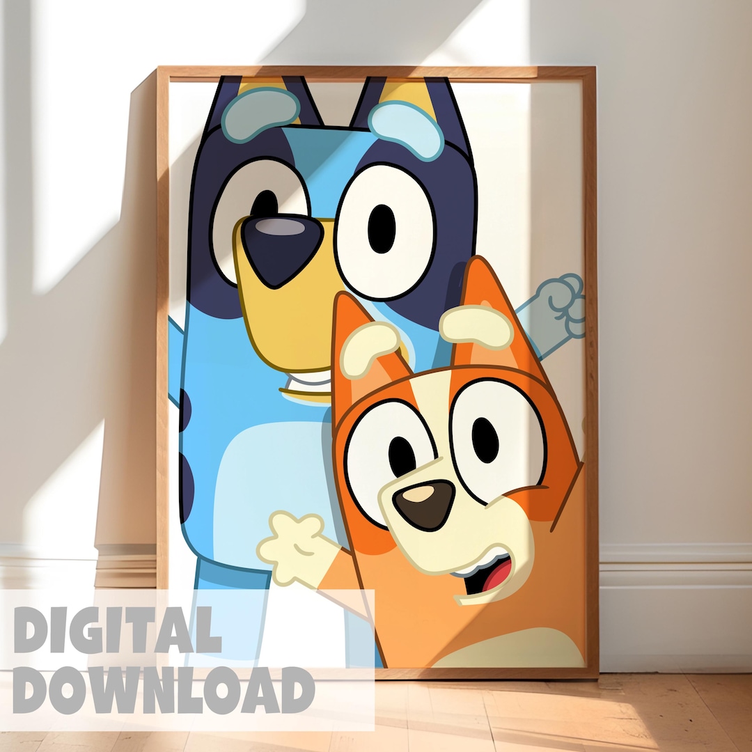 Bluey Inspired Fan Art, Printable Wall Art – Fun Digital Cartoon Decor ...