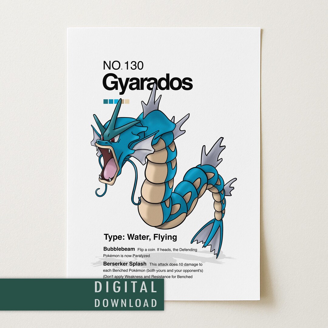Gyarados Pokemon Poster | Minimalist Japanese Anime Wall Art | Digital ...