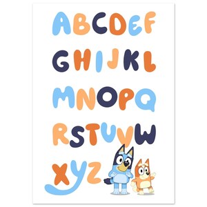 Bluey Inspired Alphabet Poster for Kids – Fun Cartoon Nursery Print ...