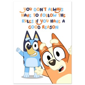 Bluey Inspired Rules Quote Poster – Funny Kids Cartoon Wall Art | Bluey ...