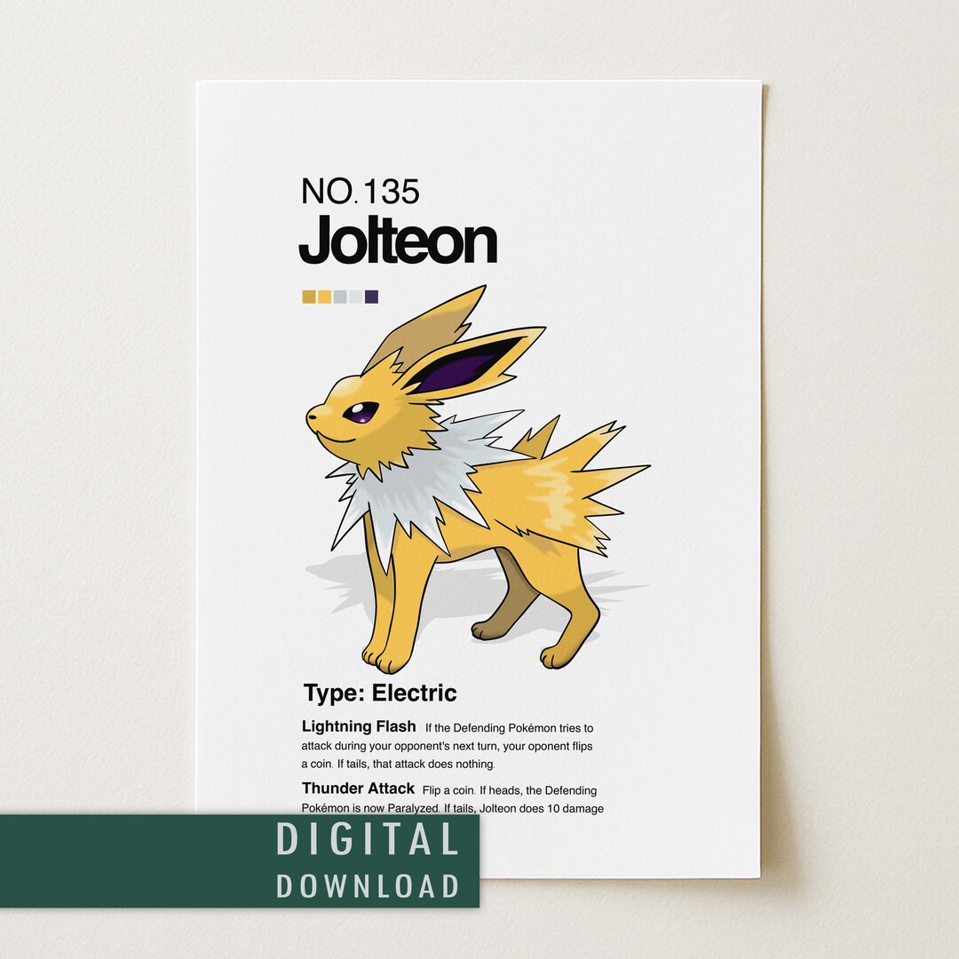 Jolteon Pokemon Poster | Minimalist Japanese Anime Wall Art | Digital ...