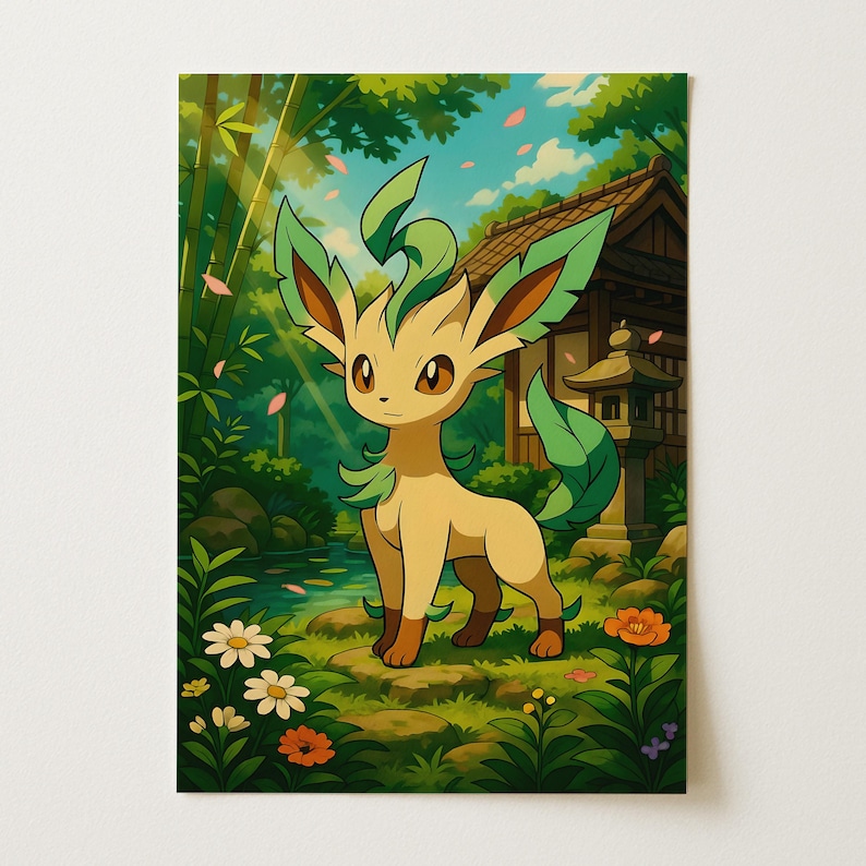 Leafeon Pokémon Poster | Japanese Anime Wall Art | Tranquil Tea House ...