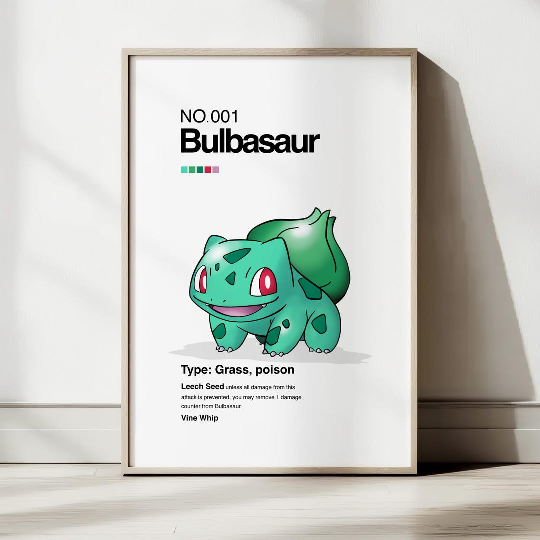 Bulbasaur Pokémon Wall Art – Grass Type Poster Print for Kids, Gamer ...