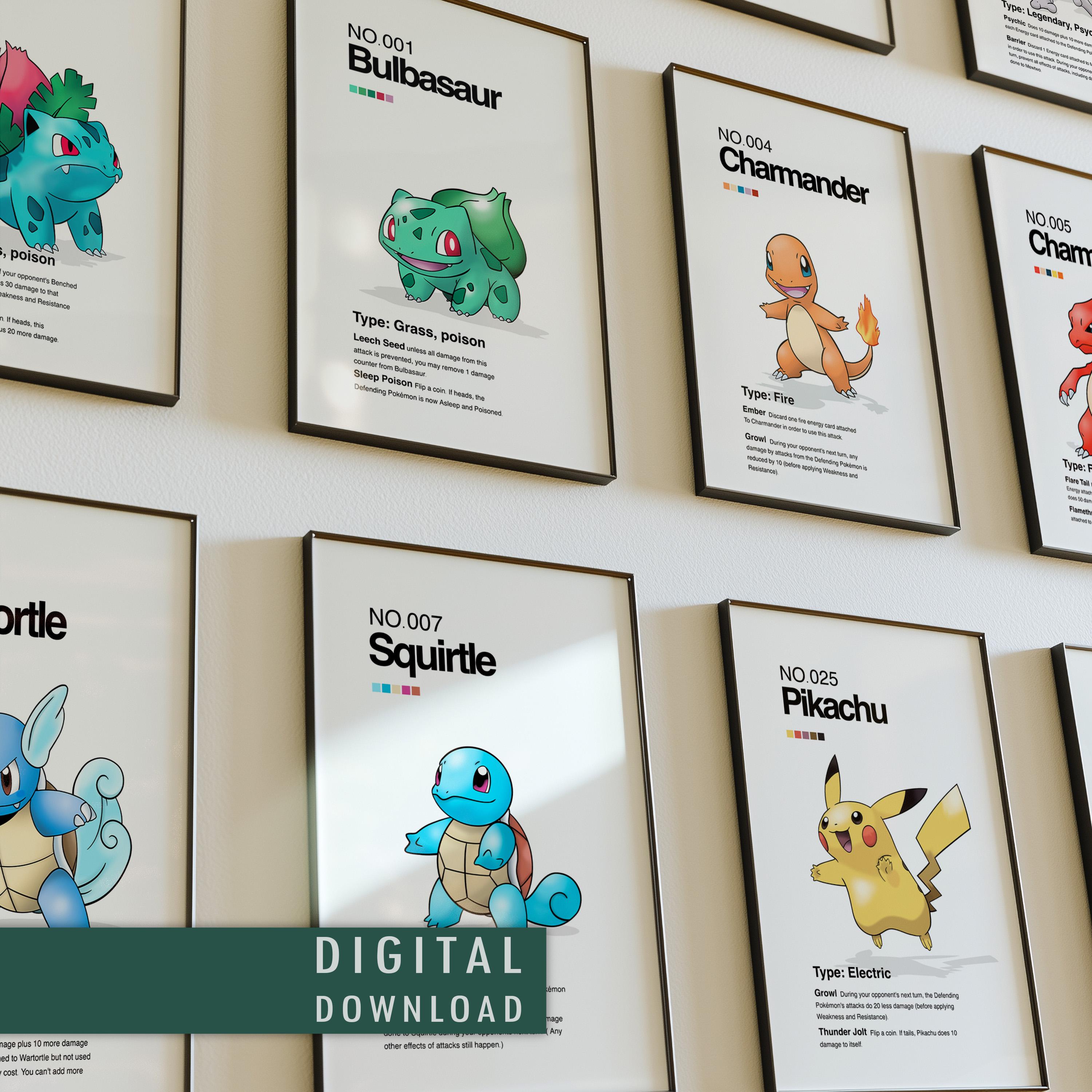 Pokémon Starter Poster Set | Minimalist Japanese Anime Wall Art ...