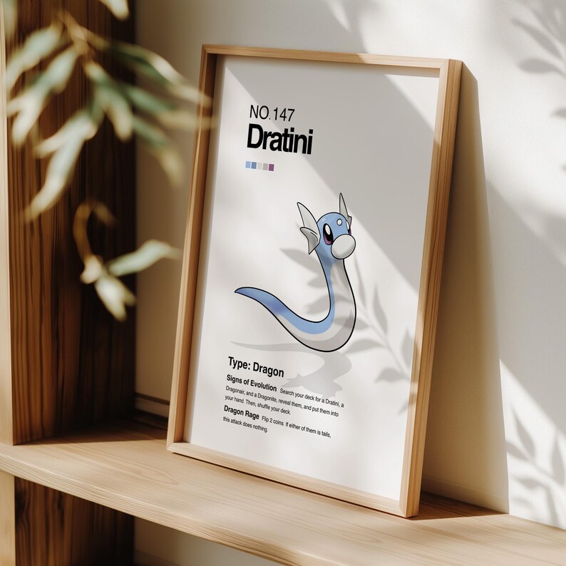 Dratini Pokemon Poster | Minimalist Japanese Anime Wall Art | Digital ...