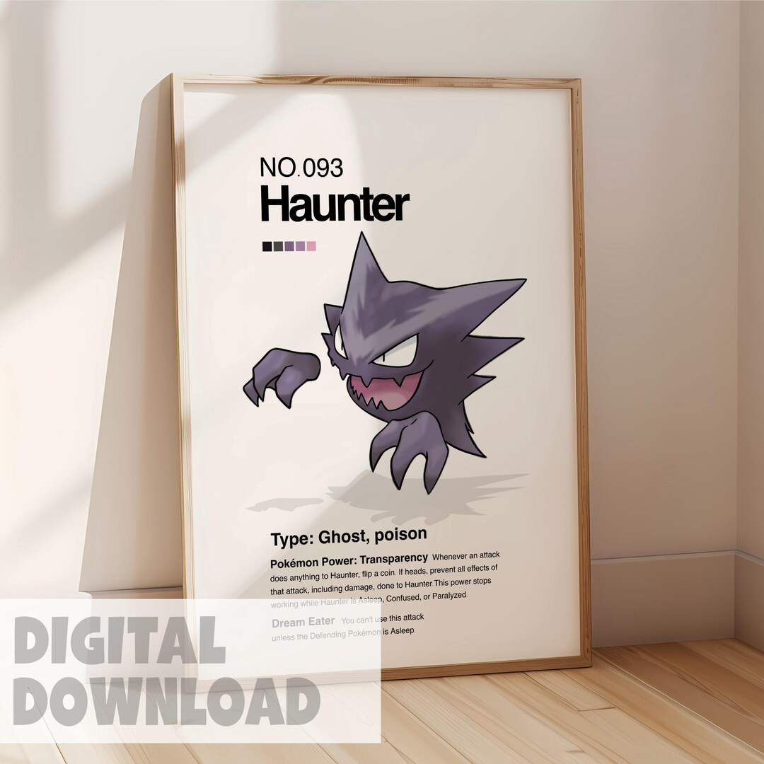 Haunter Pokémon Wall Art Printable | Ghost Type Digital Download | Kids ...