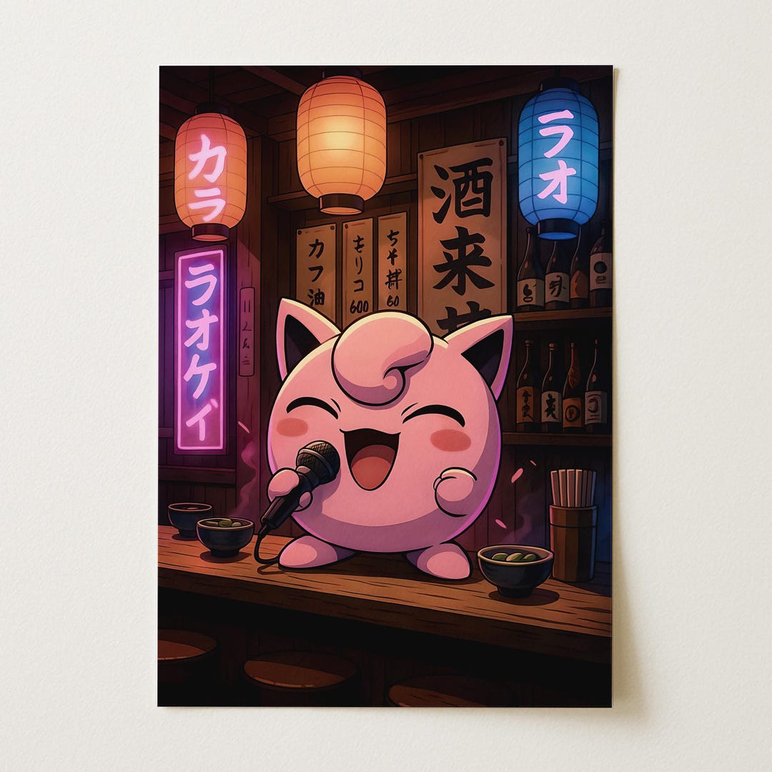 Jigglypuff Pokémon Poster | Japanese Anime Wall Art | Karaoke Bar Print ...