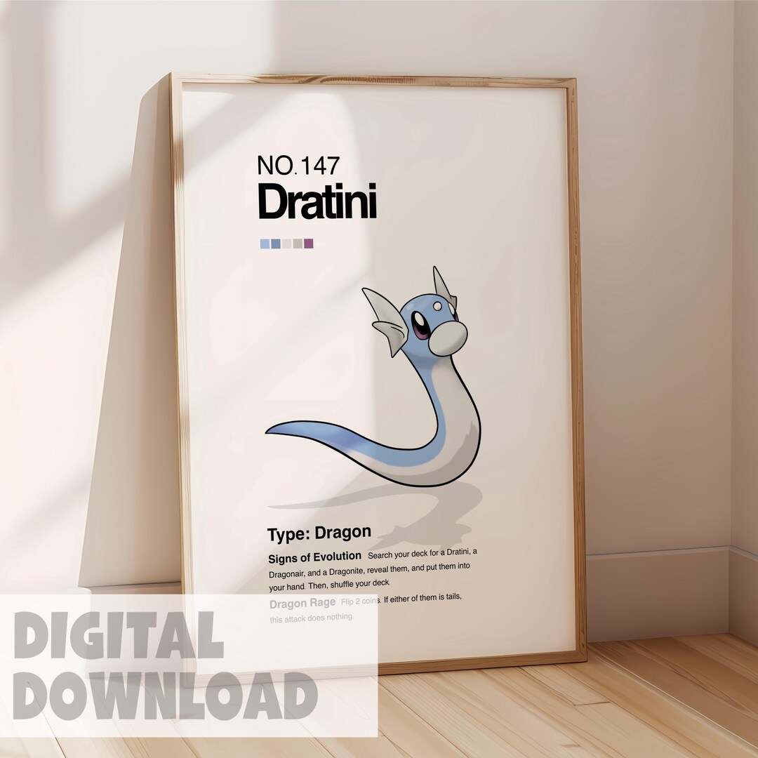 Dratini Pokémon Digital Wall Art | Cute Printable Nursery Decor | Gamer ...