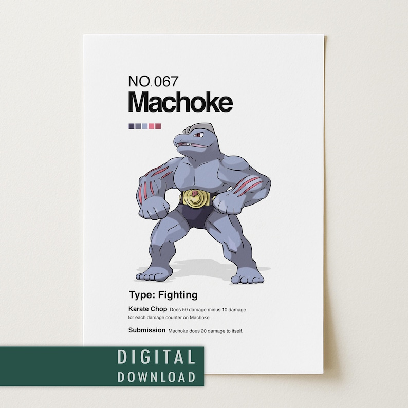 Machoke Pokémon Poster | Minimalist Japanese Anime Wall Art | Digital ...