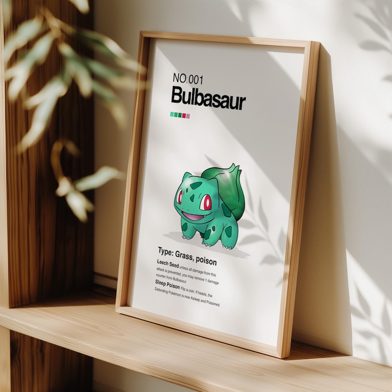 Bulbasaur Pokemon Poster | Minimalist Japanese Anime Wall Art | Digital ...