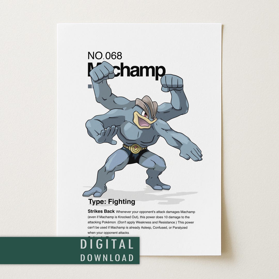 Machamp Pokemon Poster | Minimalist Japanese Anime Wall Art | Digital ...